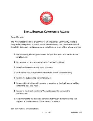 Fillable Online SMALL BUSINESS COMMUNITY AWARD - files.ctctcdn.com Fax ...