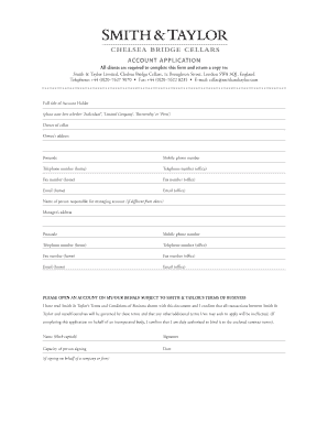 Fillable Online 2016 Smith & Taylor Account Application Form Fax Email ...