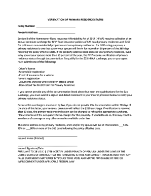 Fillable Online VERIFICATION OF PRIMARY RESIDENCE STATUS - LETTER ...
