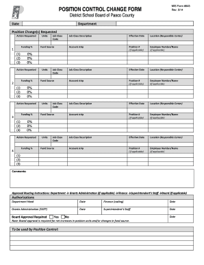 Fillable Online MIS Form #545 POSITION CONTROL CHANGE FORM Rev. 5/14 ...