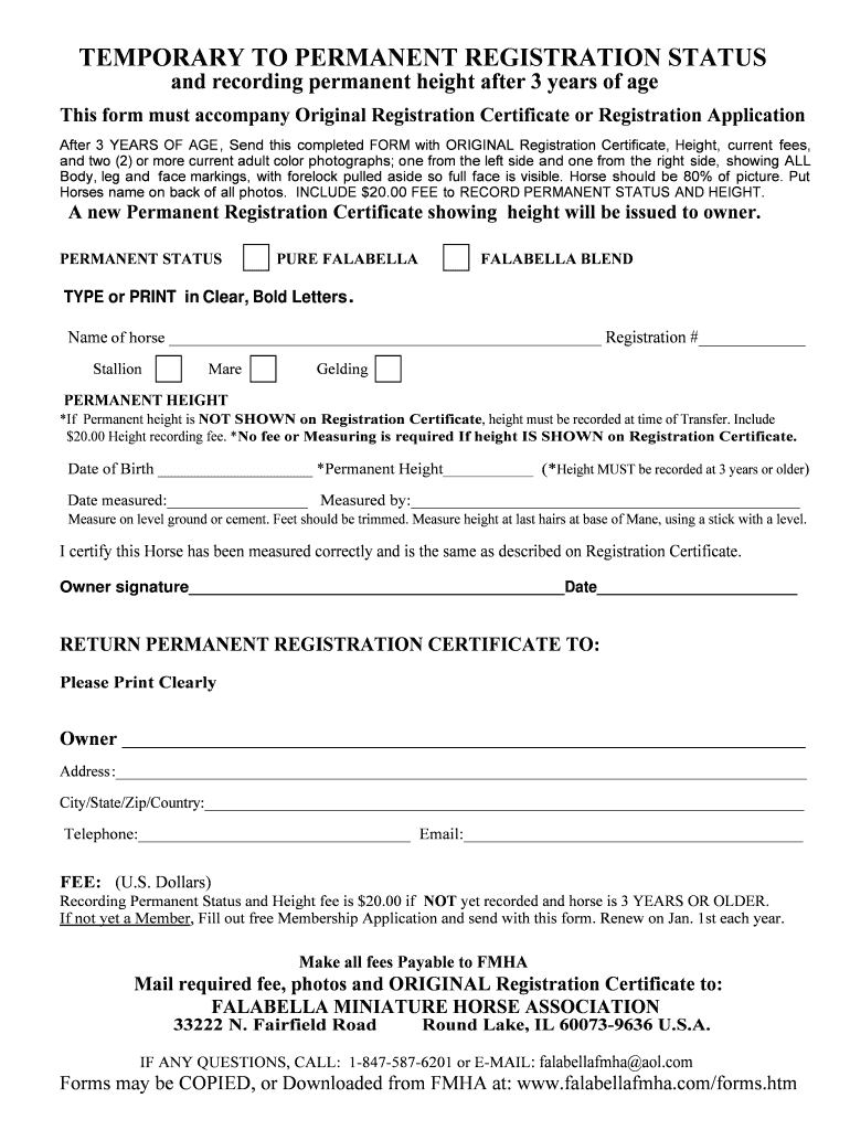 Fillable Online TEMPORARY TO PERMANENT REGISTRATION STATUS and... Fax ...