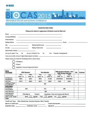 Fillable Online biocas2015 REGISTRATION FORM - BioCAS 2015 Fax Email ...