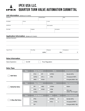 Fillable Online IPEX USA LLC. Quarter Turn Valve Automation Submittal Fax Email Print - pdfFiller