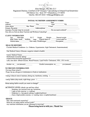 Fillable Online initial assessment form - Nutrition and Wellness ...