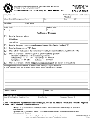 Fillable Online jobs mo UNEMPLOYMENT CLAIM REQUEST FOR ASSISTANCE ... - jobs.mo.gov Fax Email ...