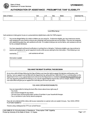 Fillable Online dhs state il AUTHORIZATION OF ASSISTANCE - PRESUMPTIVE ...