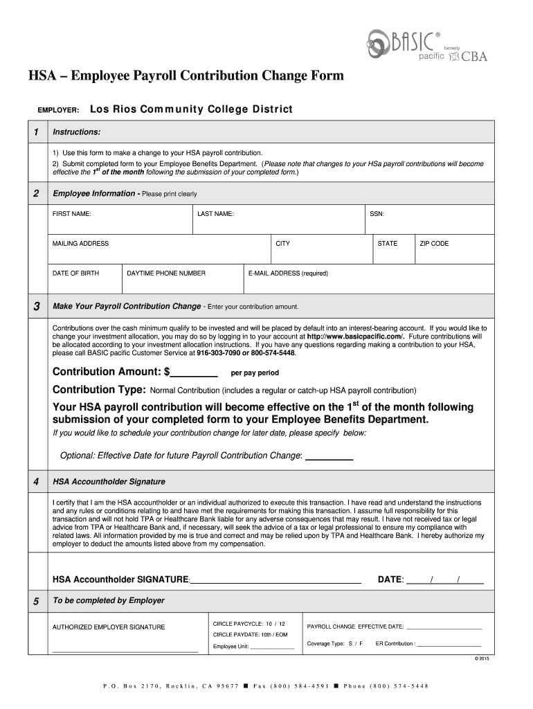 Fillable Online losrios HSA Employee Payroll Contribution Change Form ...