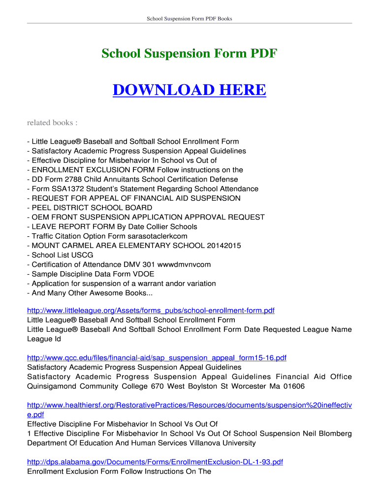 Fillable Online booksread School Suspension Form FREE download- boksread.org. School Suspension ...