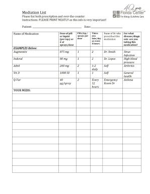 Fillable Online Patient Completed Mediation List Fillable.pdf Fax Email ...