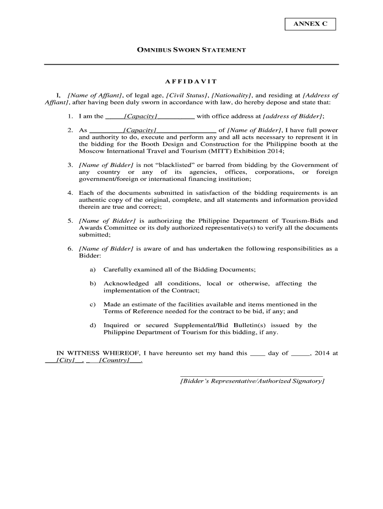 Fillable Online OMNIBUS SWORN STATEMENT - tourism.gov.ph Fax Email ...