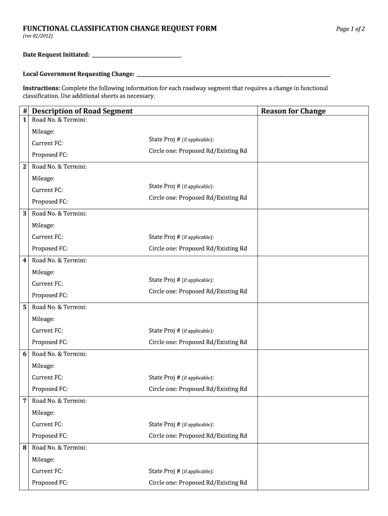 Fillable Online FUNCTIONAL CLASSIFICATION CHANGE REQUEST FORM ... Fax Email Print - pdfFiller