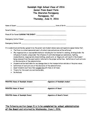 Fillable Online rtnj Senior Prom Guest Permission Form - Randolph ...