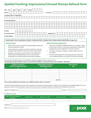 Spoiled Franking Impressions/Unused Stamps Refund Form - An Post ...