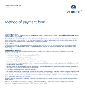Fillable Online zurich Method of payment form. Methods of payment ...