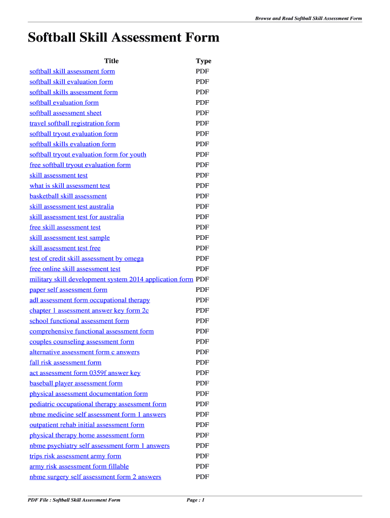 Fillable Online Softball Skill Assessment Form. softball skill ...