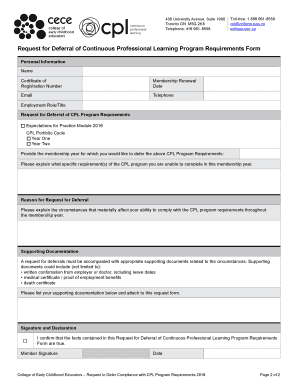 Fillable Online Access the deferral form here - College of Early ...