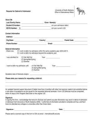 Fillable Online una Deferral Request Form - University of North Alabama ...