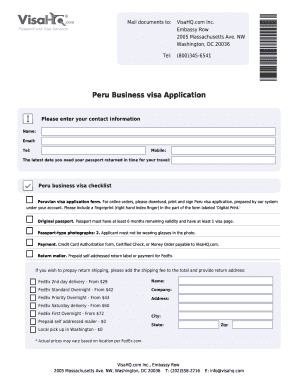 Fillable Online Peru Visa Application for Citizens of United States of ...