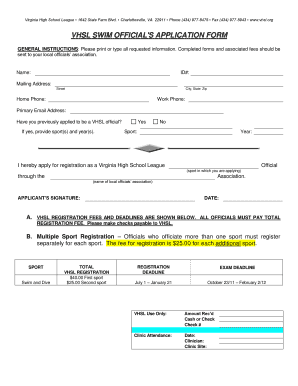 Fillable Online ramsd VHSL SWIM OFFICIAL 'S APPLICATION FORM - ramsd ...