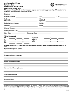 Fillable Online Palliative Care PA form - Priority Health Fax Email ...