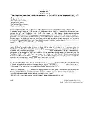 Fillable Online FORM M-3 Warrant of authorisation under sub-section (1 ...