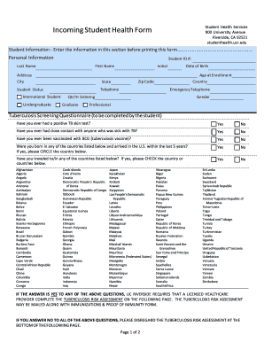 Fillable Online studenthealth ucr Incoming Student Health Form Student ...