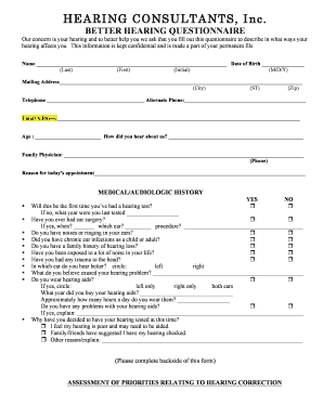 Fillable Online Patient Intake - Hearing Consultants, Inc. Fax Email ...