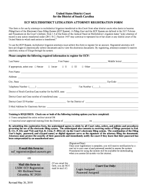 Fillable Online scd uscourts MDL Registration Form (PDF) - United ...