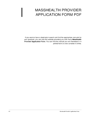 Fillable Online Masshealth Provider Application Form. masshealth ...
