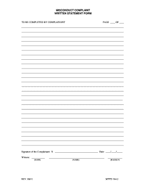Fillable Online MISCONDUCT COMPLAINT WRITTEN STATEMENT FORM Fax Email ...