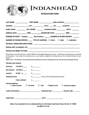 Fillable Online Reservation Form - Indianhead Ranch Fax Email Print - pdfFiller