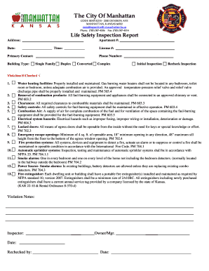 Fillable Online Life Safety Inspection Report - Manhattan, Kansas Fax ...
