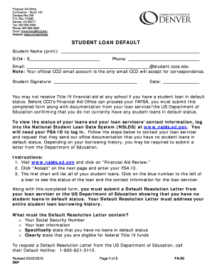 Fillable Online ccd STUDENT LOAN DEFAULT Fax Email Print - pdfFiller
