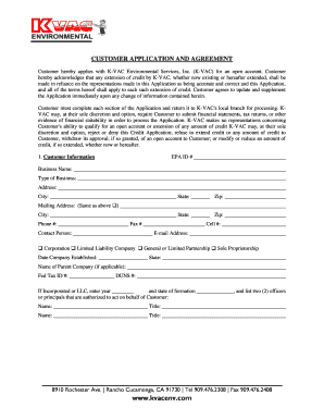 Fillable Online New Customer Form - K-VAC Environmental Services Fax ...