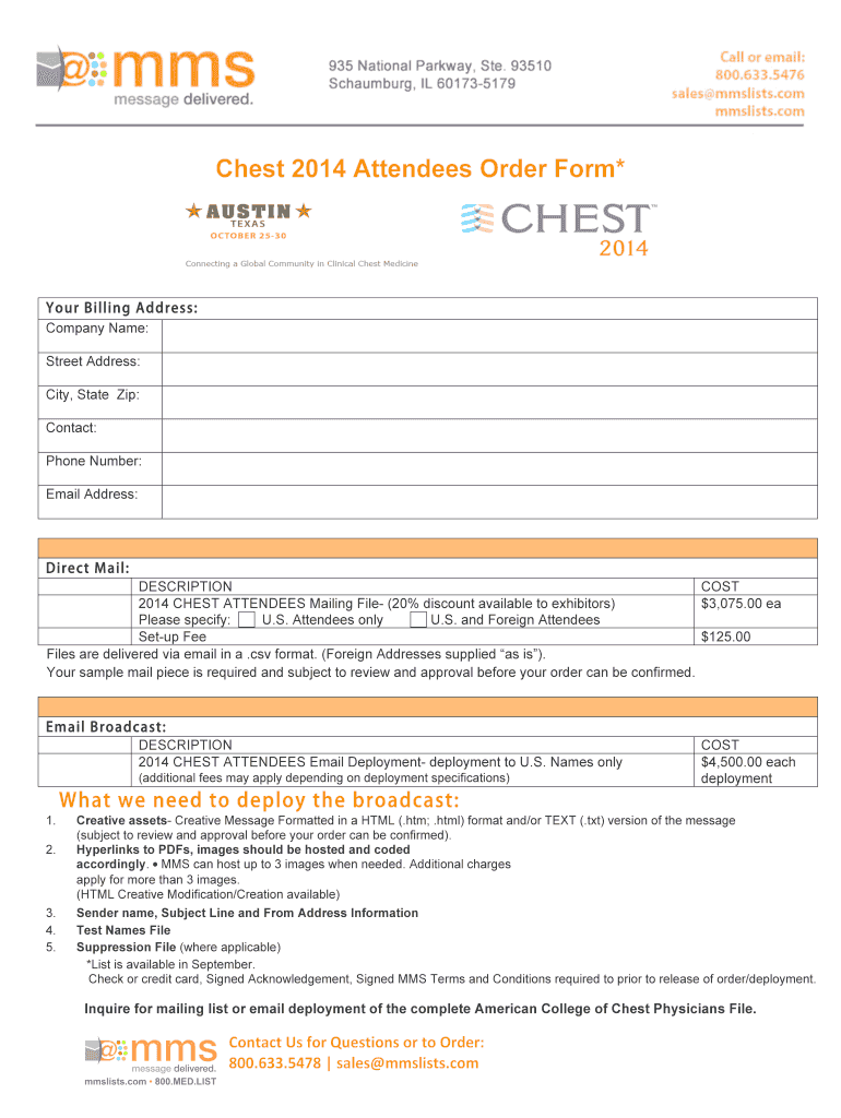Fillable Online chestmeeting chestnet Chest 2014 Attendees Order Form ...