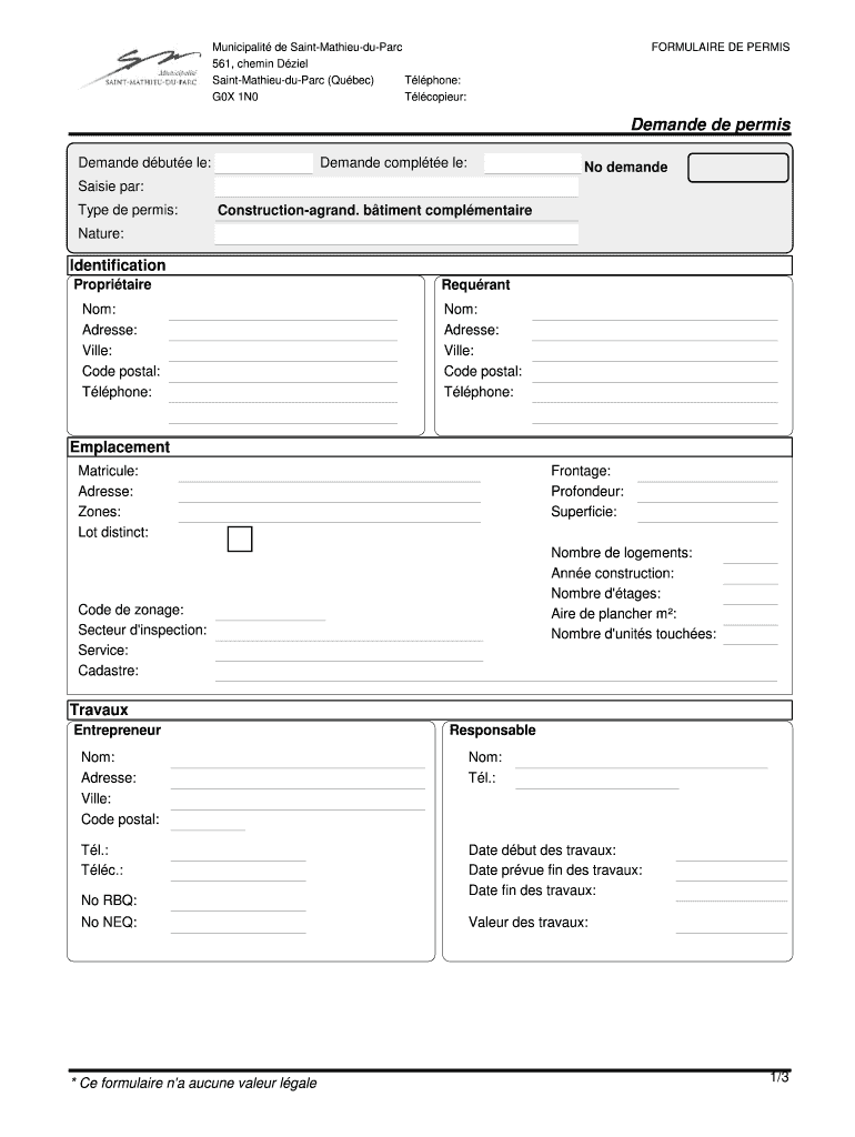 Fillable Online saint-mathieu-du-parc Demande de permis - saint-mathieu-du-parc.ca Fax Email ...