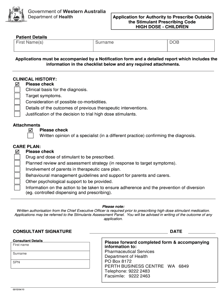 Fillable Online 0015 04 10 Application for Authority to Prescribe ...