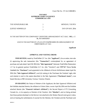 Fillable Online Sale Approval and Vesting Order - FTI Consulting Canada ...