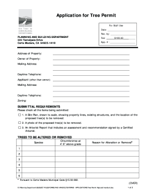 Fillable Online Application for Tree Permit - townofcortemadera.org Fax ...