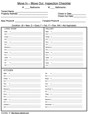 Fillable Online Move In Move Out Inspection Checklist - metrent.com Fax ...