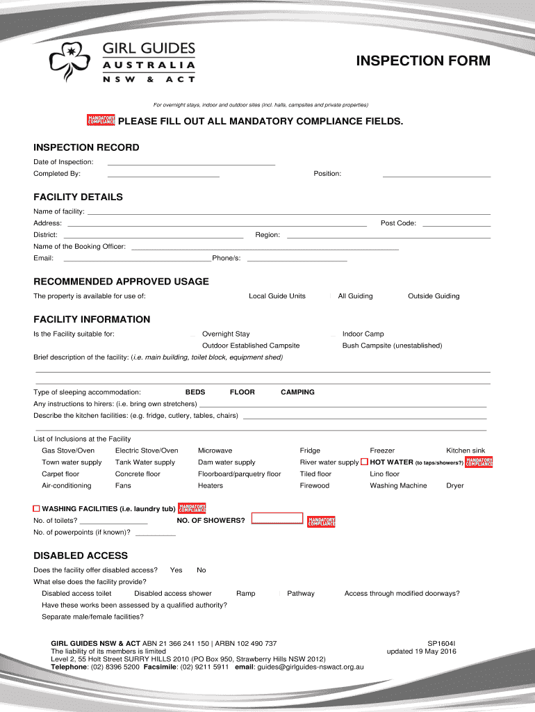 Fillable Online girlguides-nswact org INSPECTION FORM - Girl Guides NSW ...