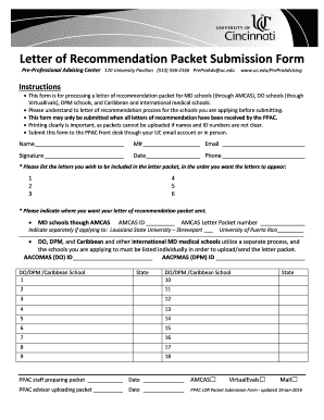 Fillable Online uc Letter of Recommendation Packet Submission Form - uc ...