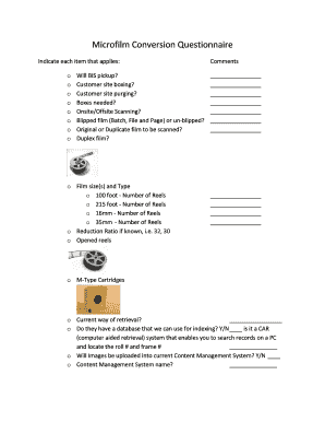 Fillable Online Microfilm Conversion Questionnaire - bisok.com Fax Email Print - pdfFiller