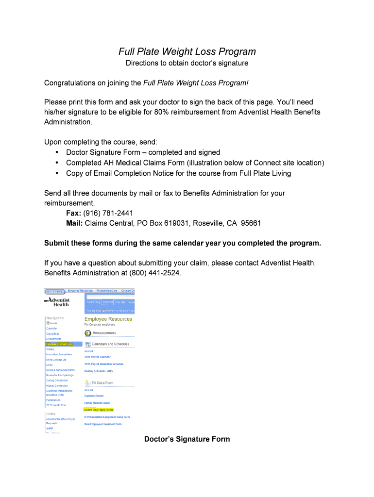 Fillable Online fullplateliving Full Plate Weight Loss Program - Full ...