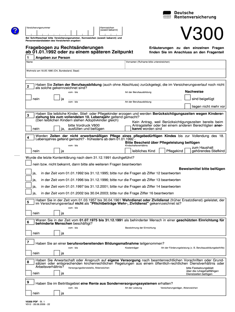 Fillable Online V300 Internetvordruck Deutsche Rentenversicherung. Antragsvordrucke im Internet ...