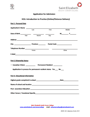 Fillable Online cachwr bc Application for Admission HCA: Introduction ...