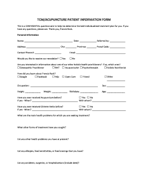 Fillable Online TCM/ACUPUNCTURE PATIENT INFORMATION FORM Fax Email ...