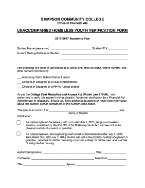 Fillable Online sampsoncc UNACCOMPANIED HOMELESS YOUTH VERIFICATION ...