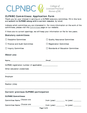 Fillable Online clpnbc Application Form for CLPNBC Committees Fax Email ...