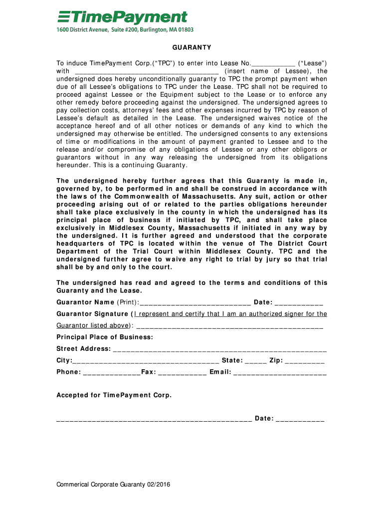 Fillable Online Commercial Corporate Guaranty Form This ...